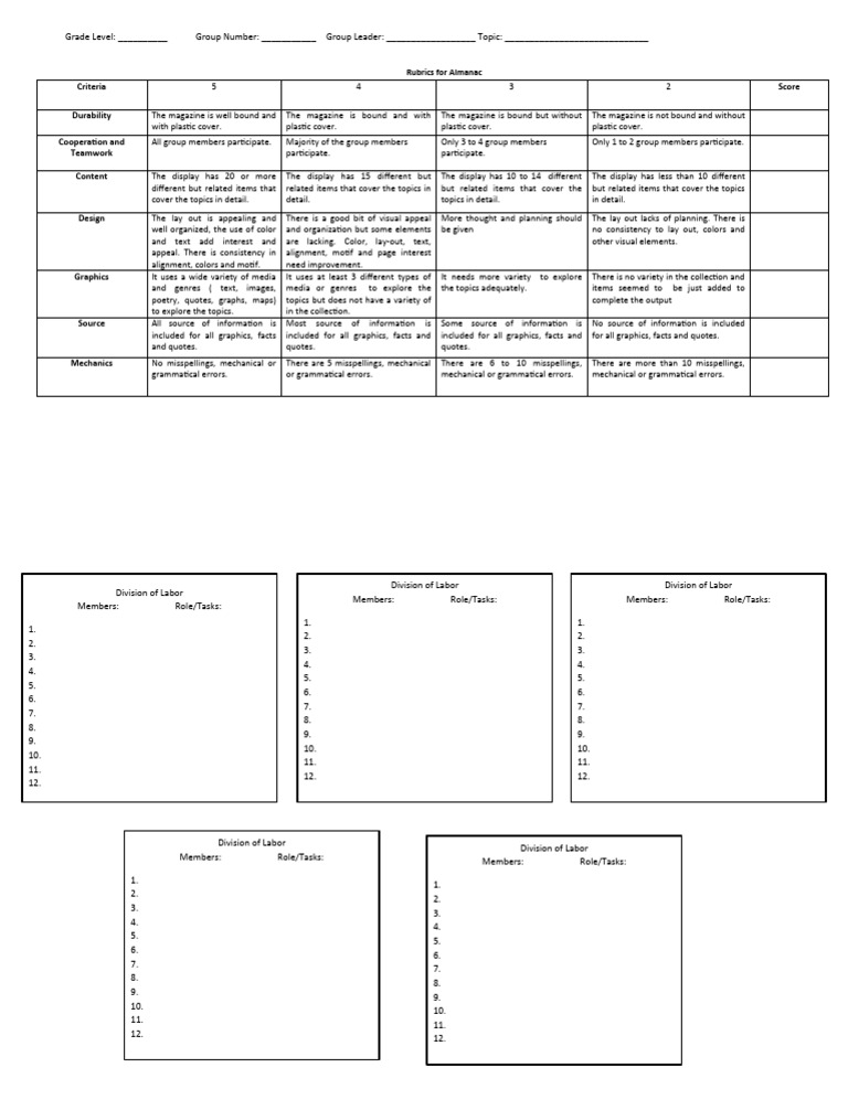 Rubrics For Almanac | Download Free PDF | Graphic Design