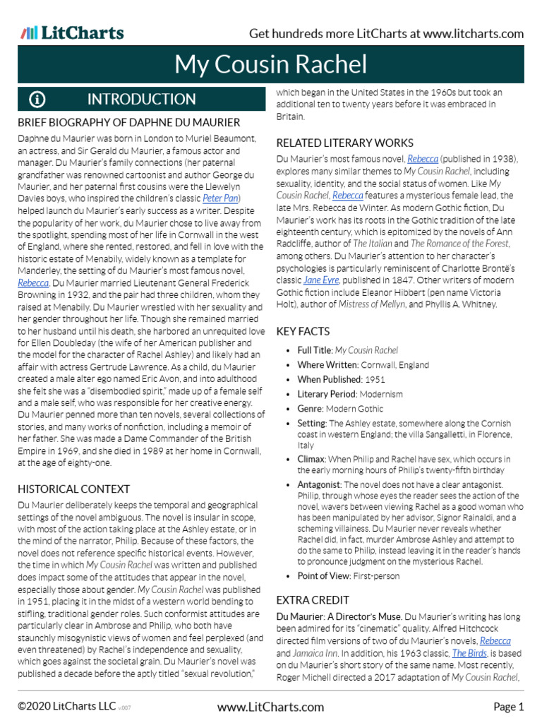 My Cousin Rachel LitChart | PDF