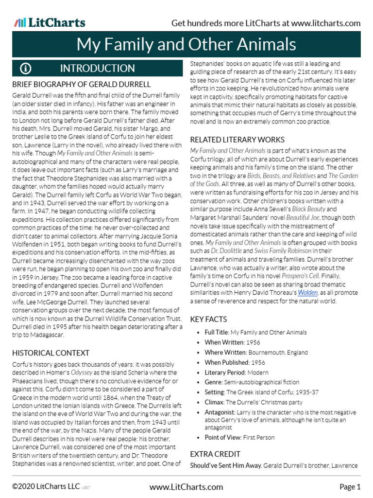 My Family and Other Animals LitChart | PDF