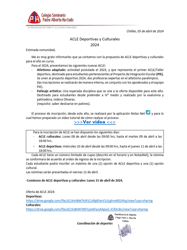 Nuevas ACLE 2024: Inscripciones y Actividades | PDF