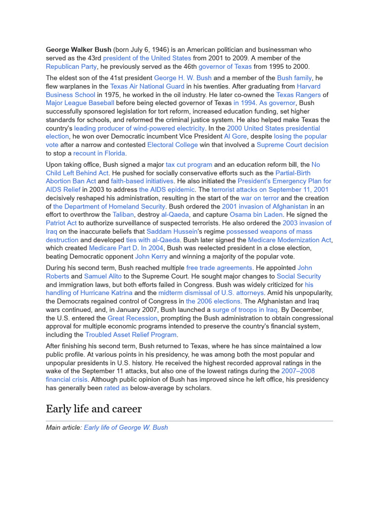 Biography of George W. Bush | PDF | George W. Bush | American Government