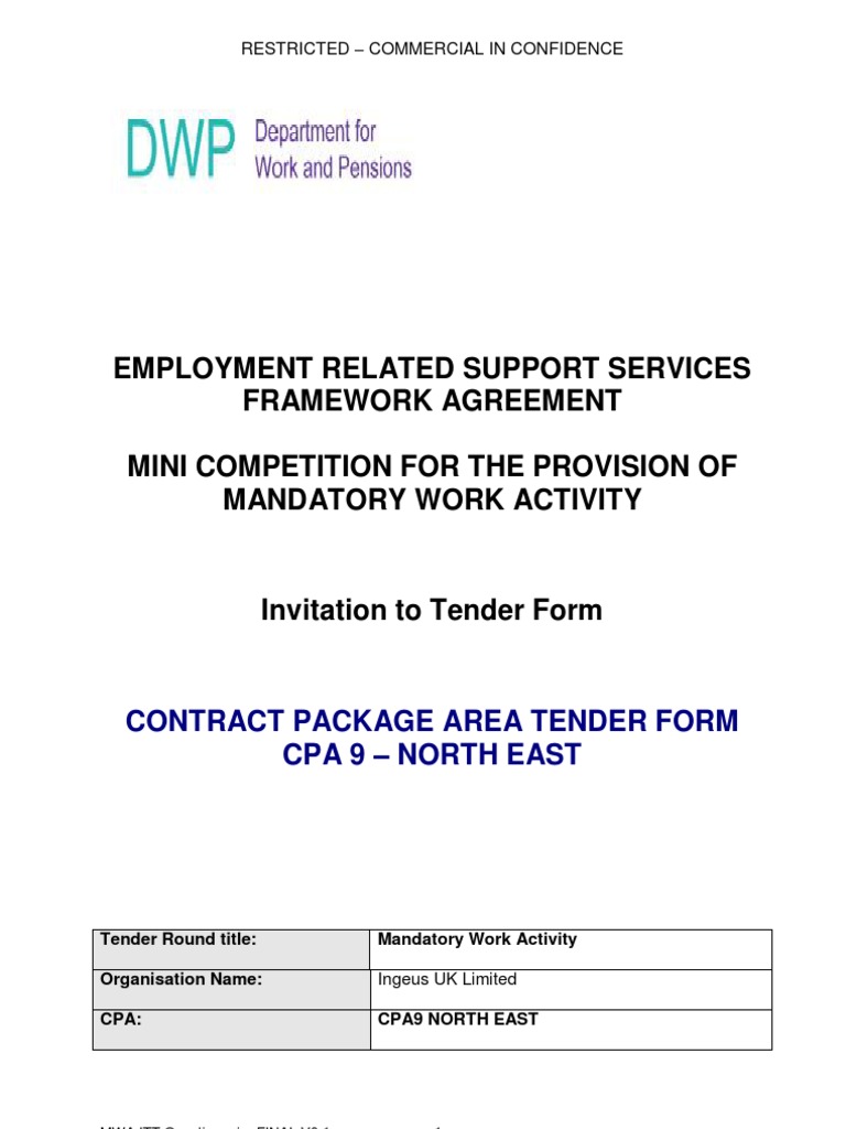 Ingeus MWA Tender Submission Form | PDF | Supply Chain | Supply Chain ...