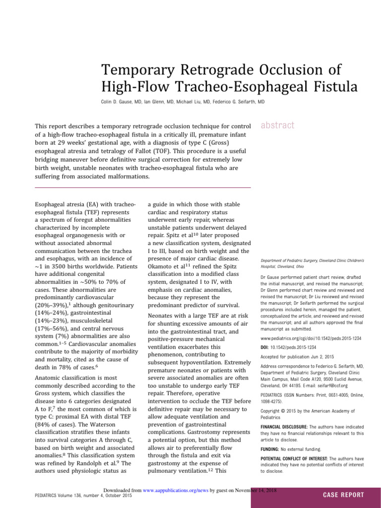 Temporary Retrograde Occlusion of High-Flow Tracheo-Esophageal Fistula ...
