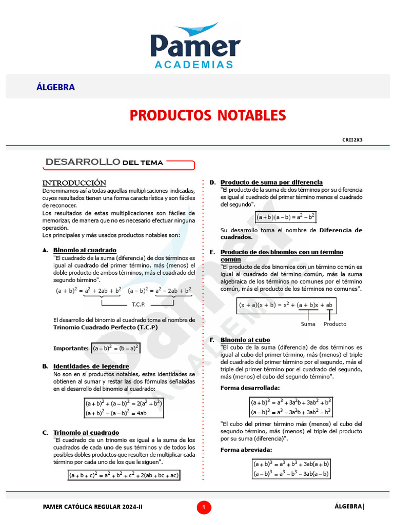 Productos Notables | PDF | Álgebra
