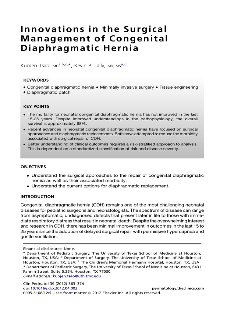 Surgical Innovations in CDH | PDF | Surgery | Diseases And Disorders