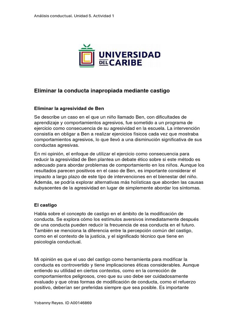Unidad 5. Actividad 1. Entregable. Ensayo | PDF | Comportamiento | Modificación de comportamiento