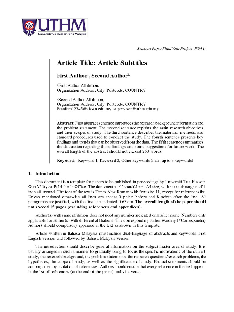 New-Template Seminar FYP PSM I-1 | PDF | Methodology | Abstract (Summary)