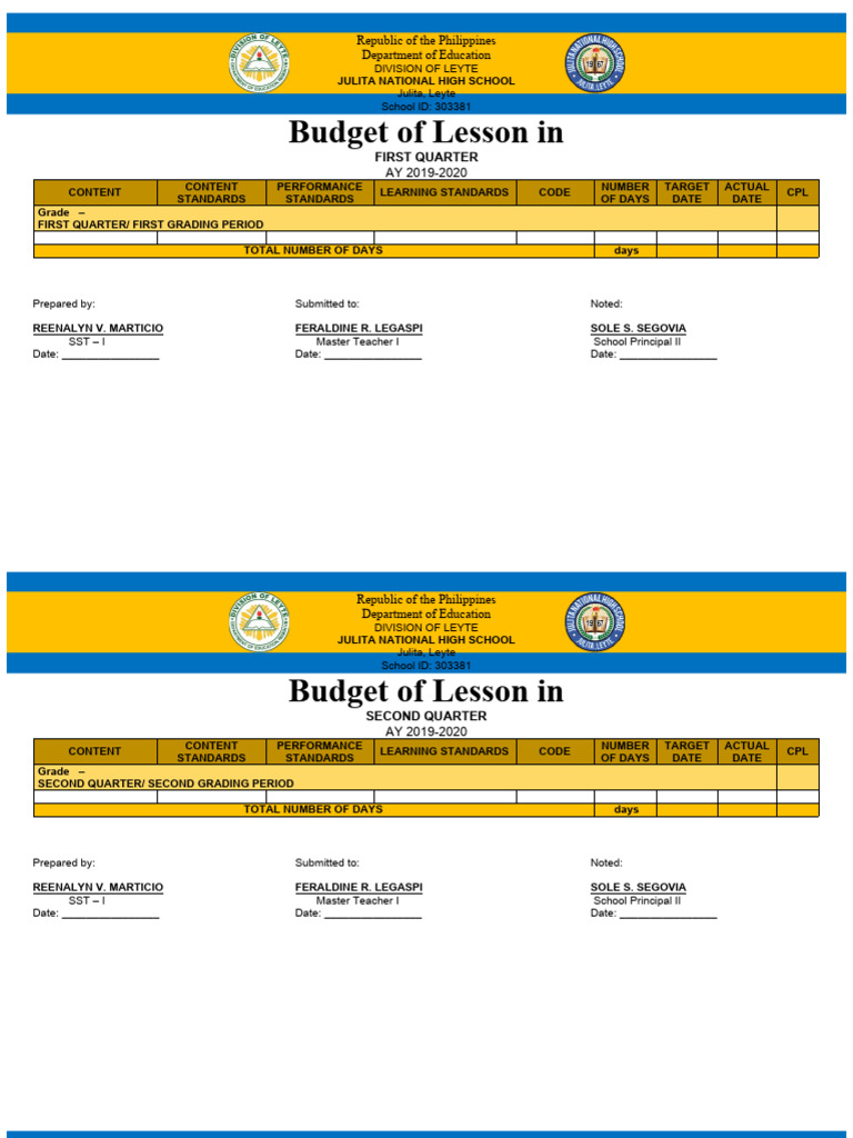 Budget of Lesson | PDF
