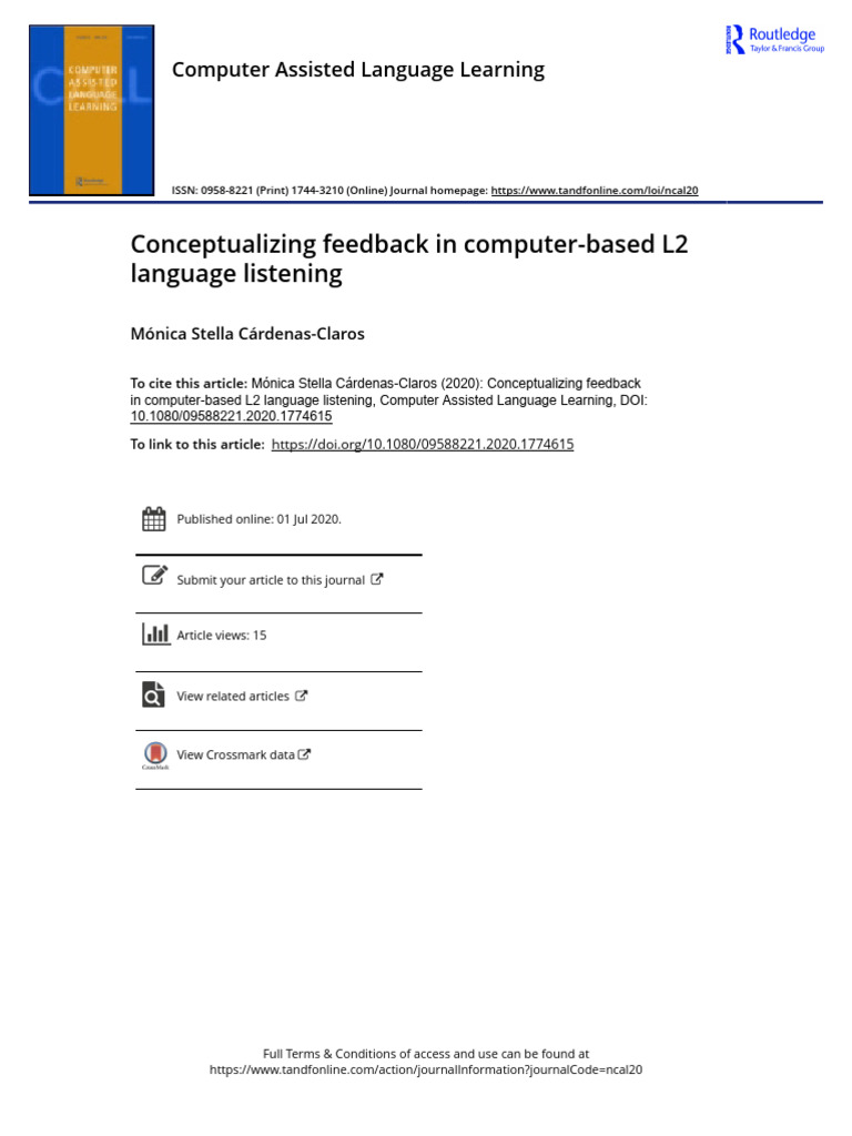 2020 - Conceptualizing Feedback in Computer Based L2 Language Listening ...