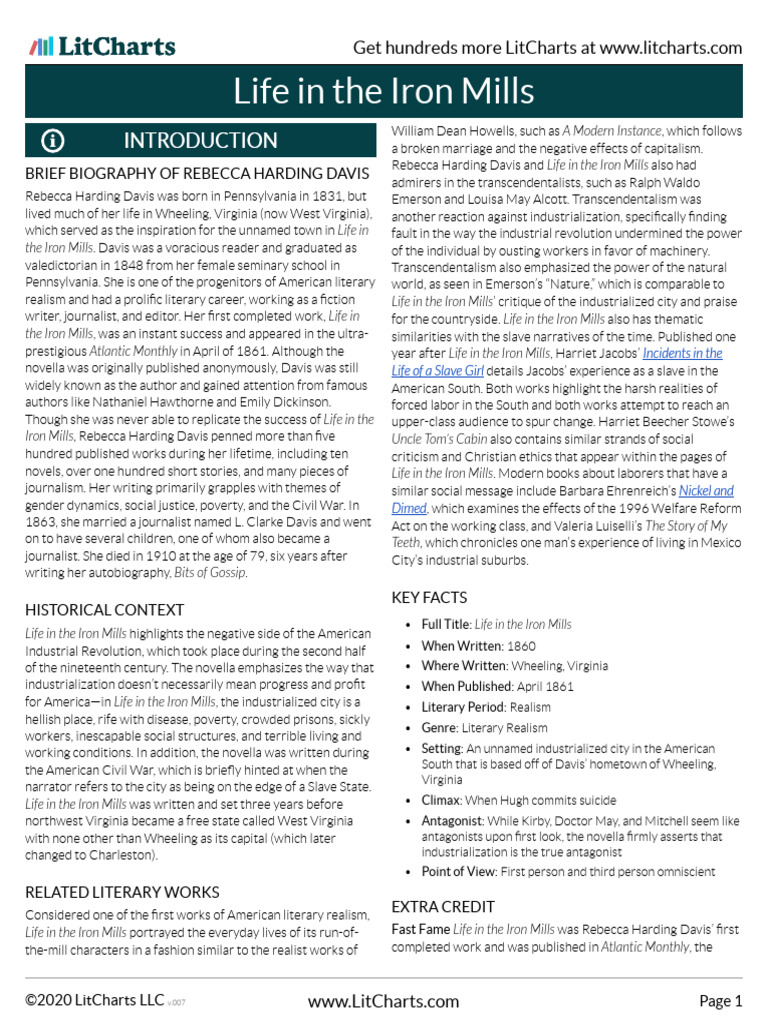 Life in the Iron Mills Overview | PDF | Transcendentalism