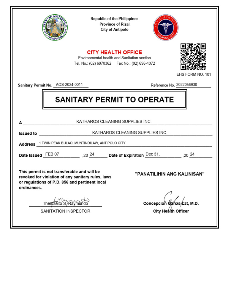 Sanitary Permit 021-02-2019-0003056-2024 | PDF | Sanitation | Water ...