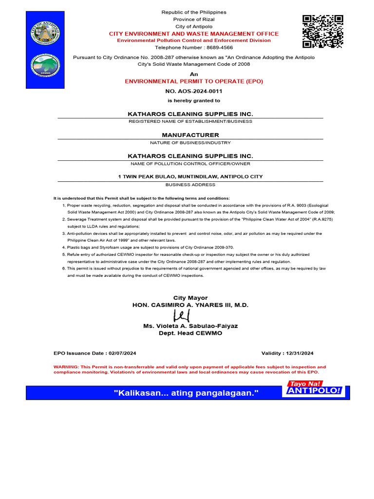 Environmental Permit 021-02-2019-0003056-2024 | PDF | Waste Management | Waste