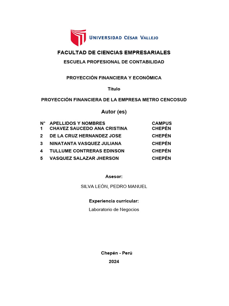 Proyección Financiera de Metro Cencosud | PDF | Business | Sector privado
