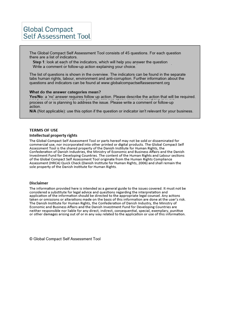 The Global Compact Self Assessment Tool | PDF | Cost Of Living | Sick Leave