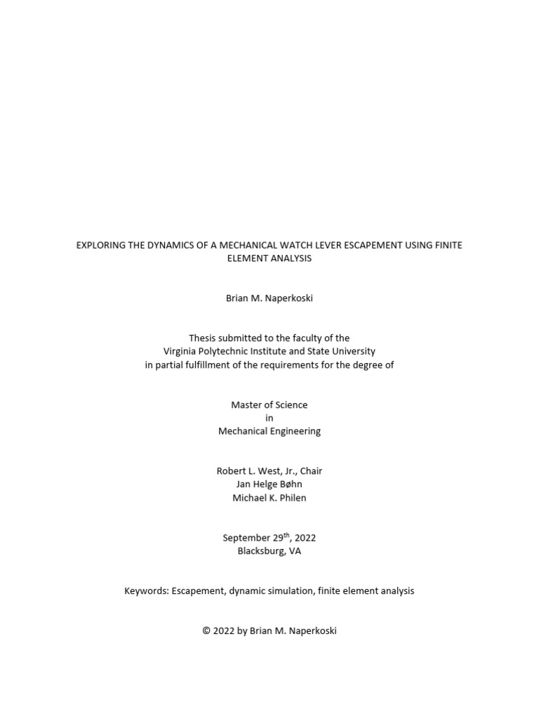 Exploring The Dynamics of A Mechanical Watch Lever Escapement | PDF ...