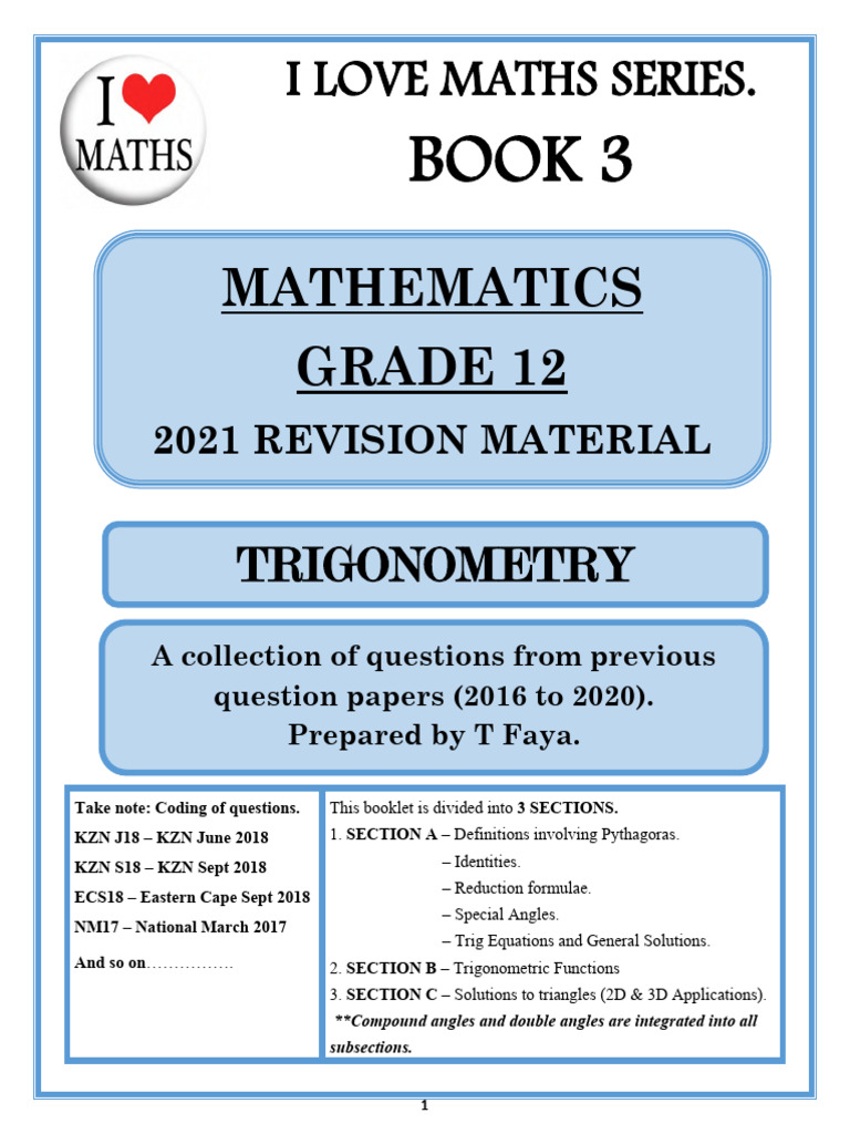 Grade 12 Trigonometry Revision 2021 | PDF | Trigonometry | Elementary ...