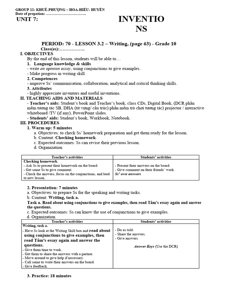 Unit7, Lesson 3.2 - Writing | PDF | Behavior Modification | Cognition