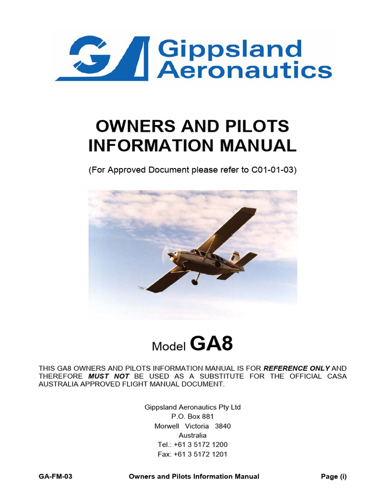 Ga8 Poh | PDF | Airspeed | Aircraft