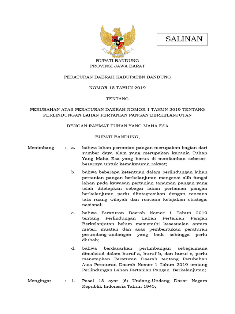 Perda Kabupaten Bandung No 15 Tahun 2019 | PDF