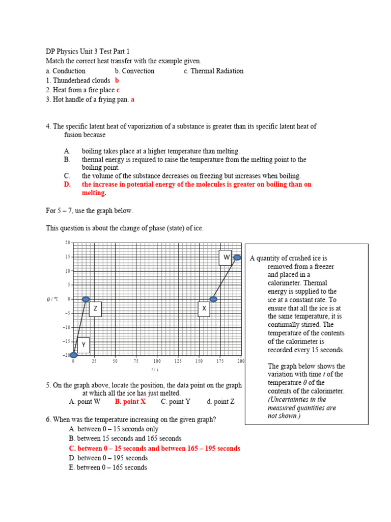 DP Physics Heat Transfer Test Part 1 | PDF | Latent Heat | Melting Point