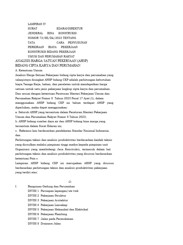 Lampiran IV AHSP Bidang Cipta Karya Dan Perumahan | PDF