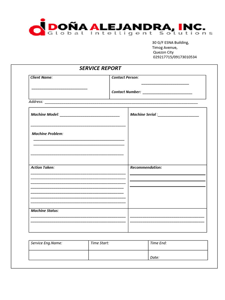 Service Report Template for Machines | PDF