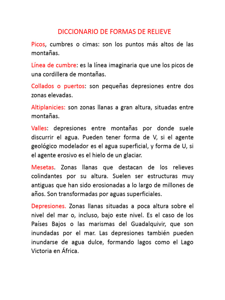 Diccionario de Formas de Relieve | PDF | Valle | Montañas