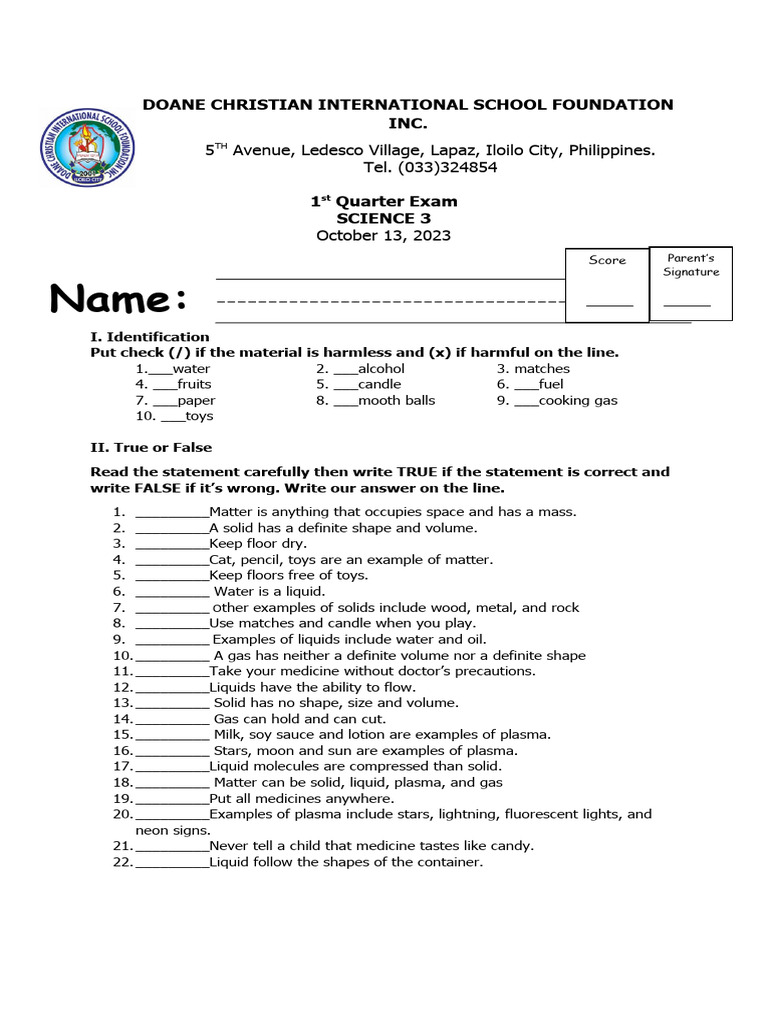 1 Science Qe | PDF | Gases | Liquids