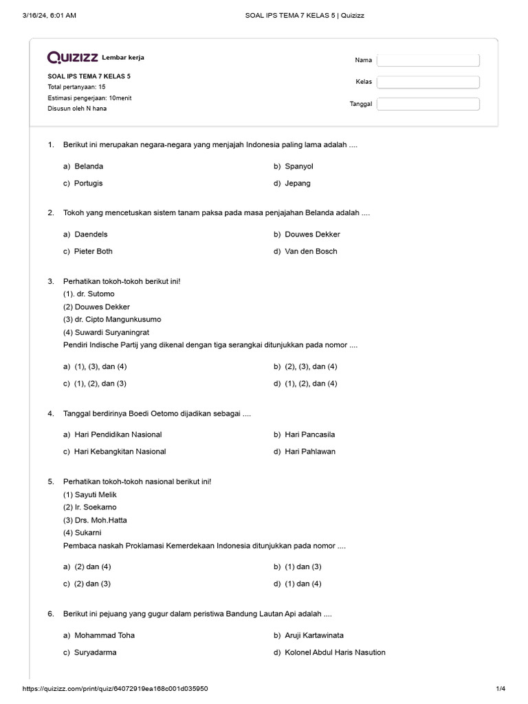 SOAL IPS TEMA 7 KELAS 5 Key | PDF
