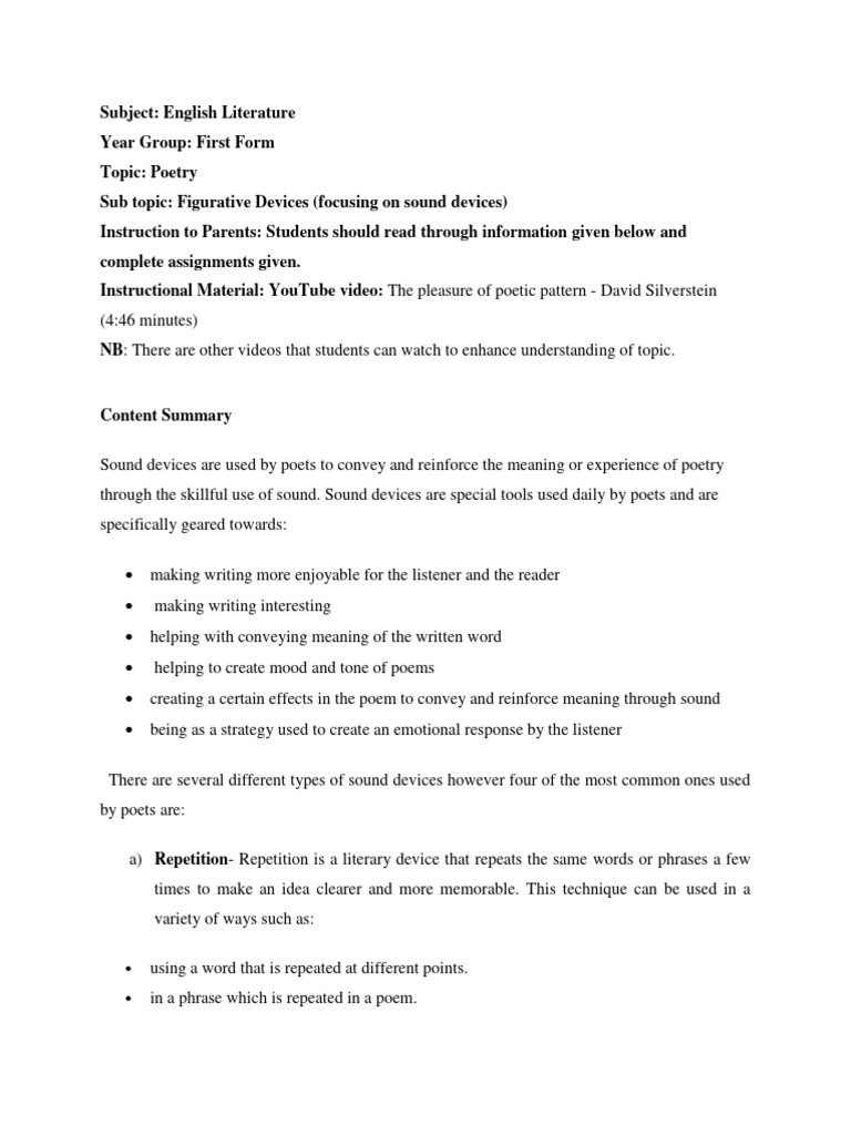 Sound Devices used in Poetry | PDF | Poetry | Rhyme