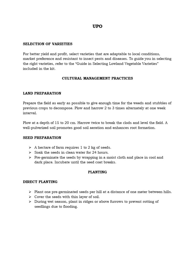 UPO Production Guide | PDF | Soil | Seed