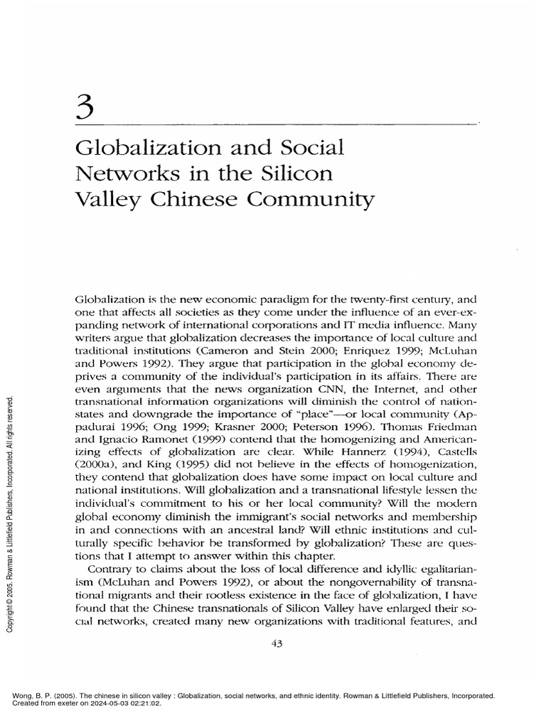 The Chinese in Silicon Valley Globalization, Socia... - (Contents ...