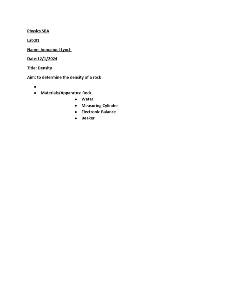 Physics SBA(1) | PDF | Density | Volume