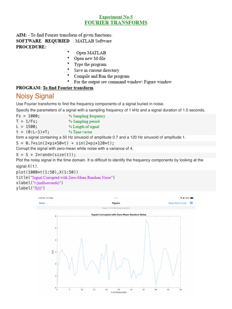 Expt 5 6 Fourier Transform Answered Pdf Spectral Density Fourier Analysis