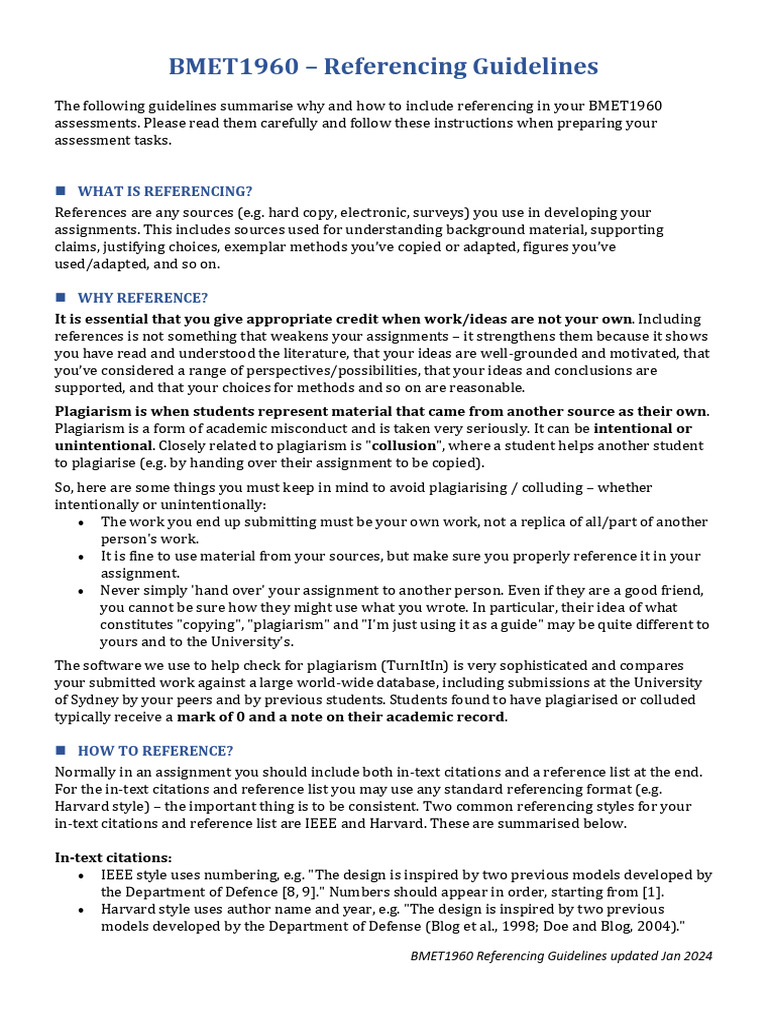 BMET1960 Referencing Guidelines | PDF | Plagiarism | Citation
