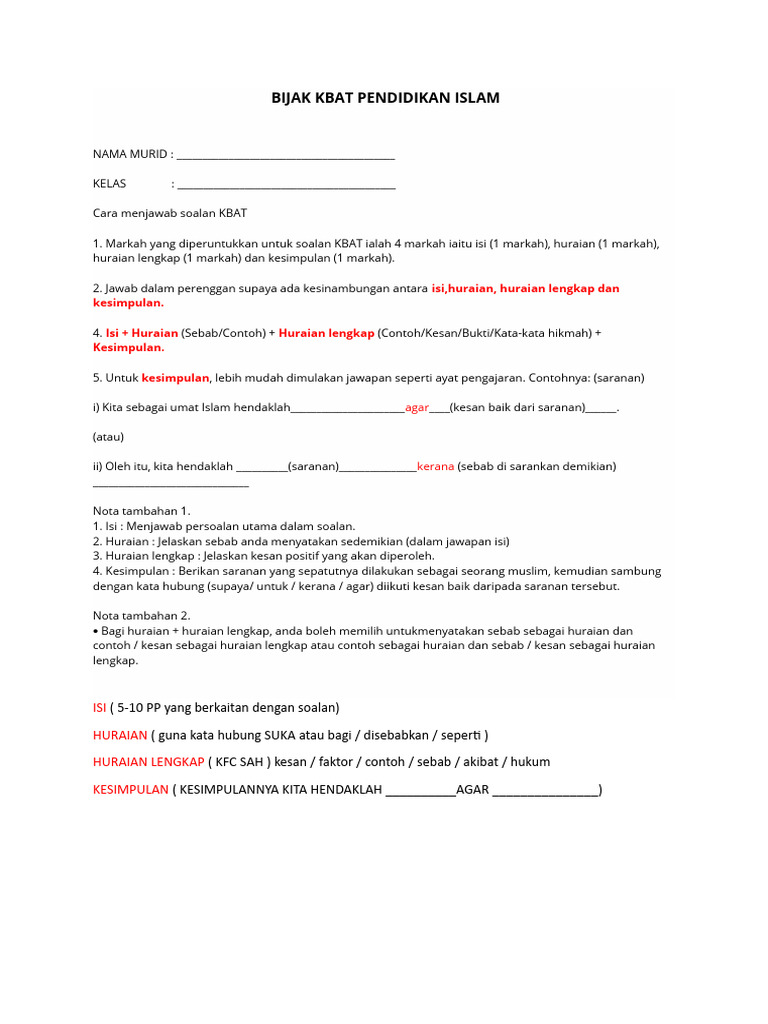 Modul Bijak Kbat Pendidikan Islam Tingkatan 1 | PDF