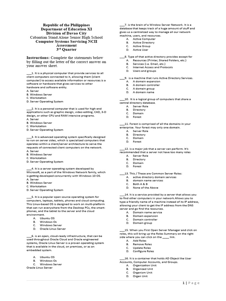 CSS Test Question 3rd Quarter S.Y. 2022 - 2023 | PDF | Group Policy ...