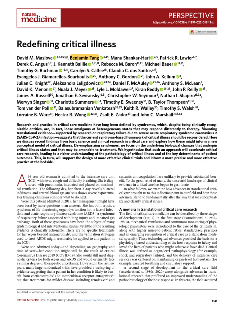 Redefining Critical Illness Framework | PDF | Sepsis | Biomarker (Medicine)