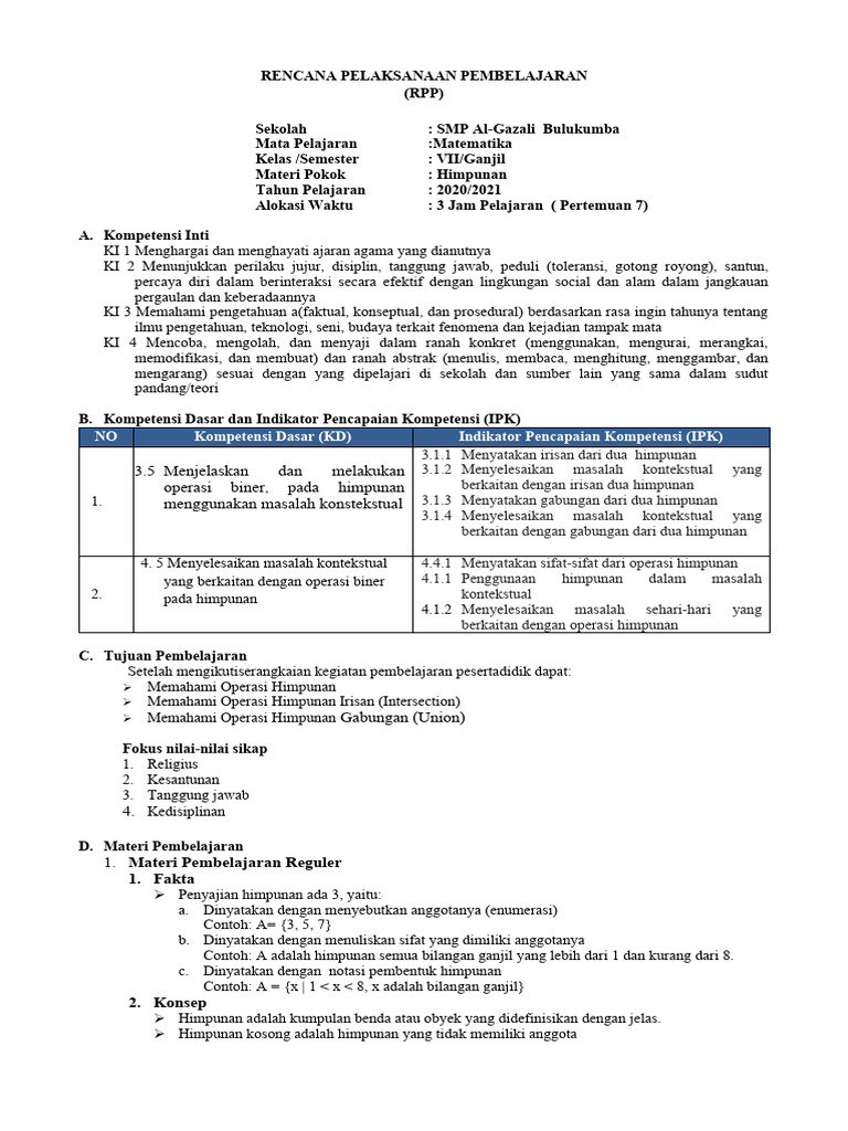 RPP 1 Pertemuan | PDF