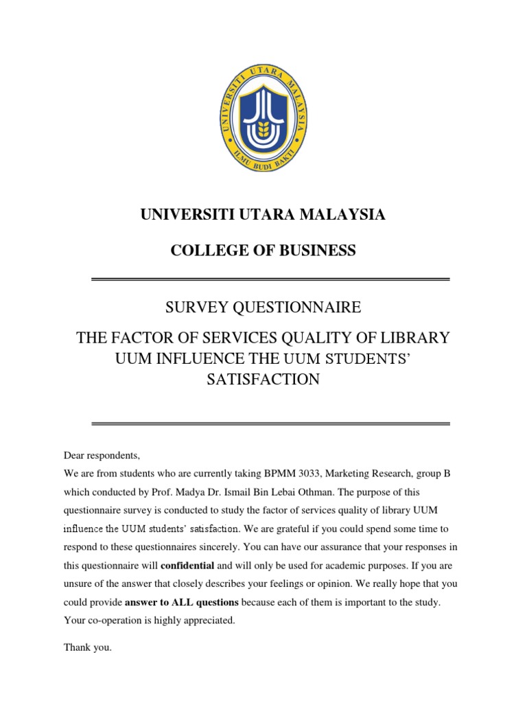 Questionnaire MKTG Research | PDF | Libraries | Questionnaire