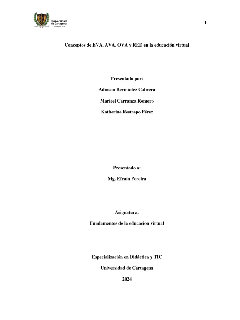 Conceptos de EVA, AVA, OVA y RED en la educación virtual | PDF ...