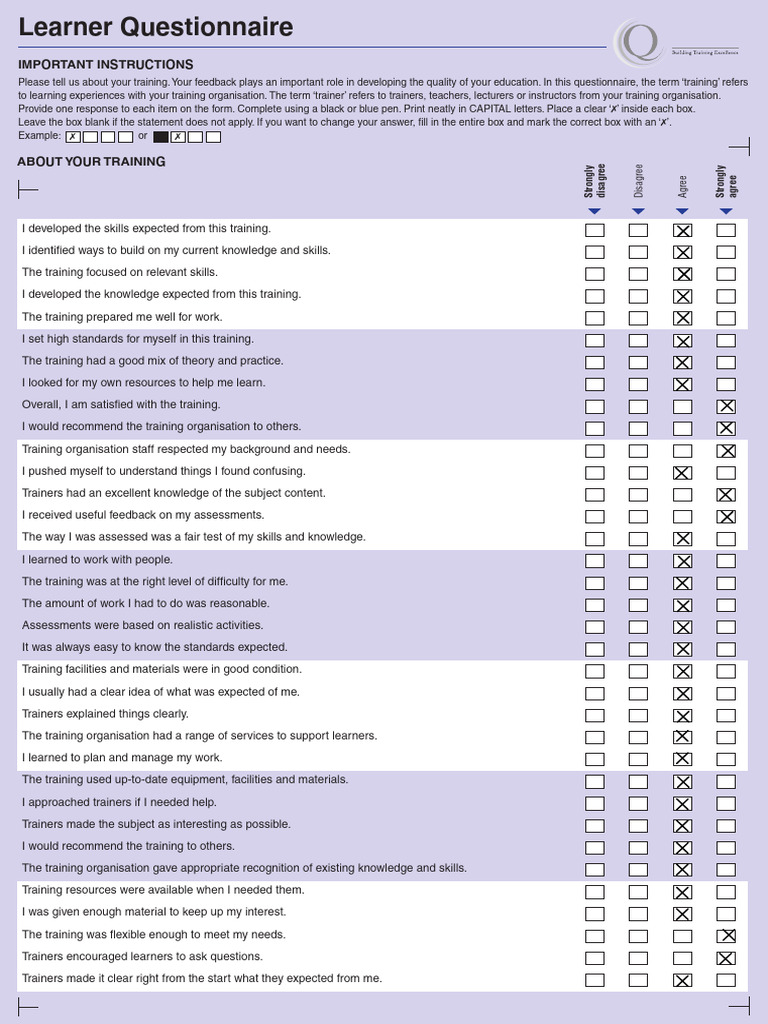 Aqtf Learner Questionnaire | Download Free PDF | Learning | Knowledge