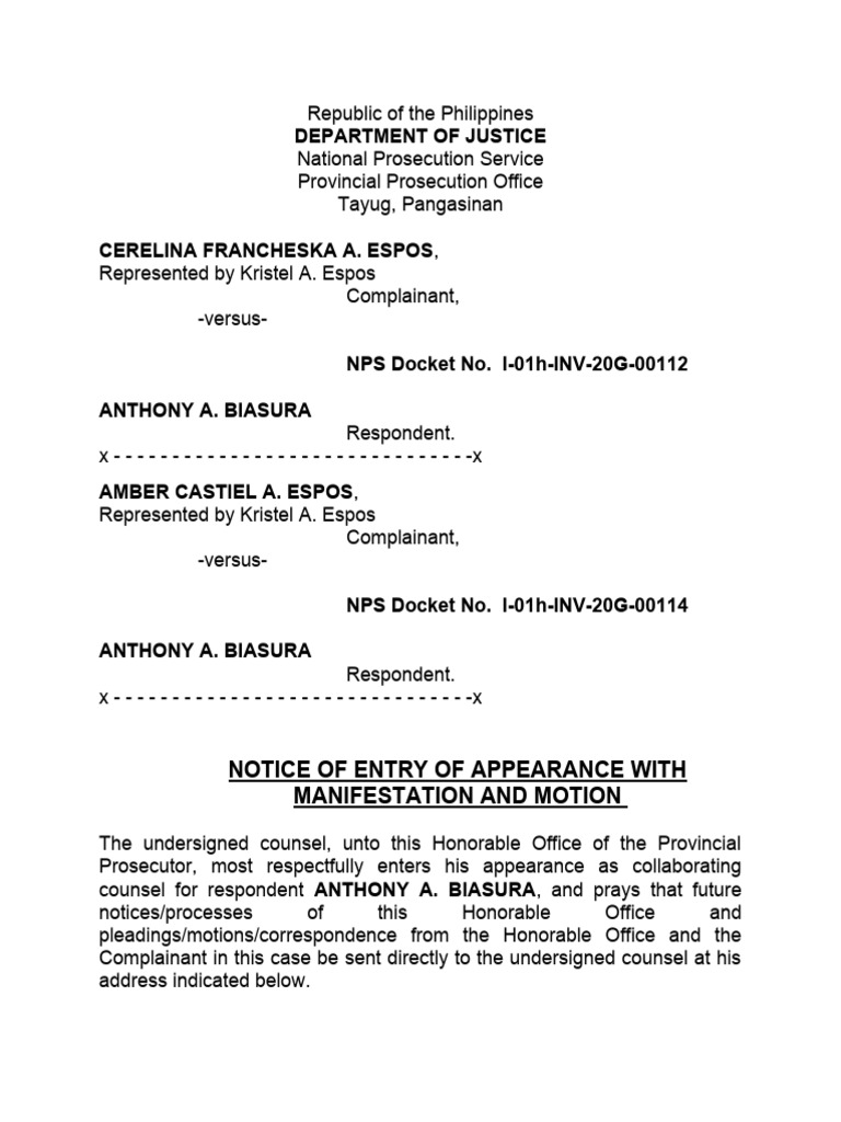 Motion to Reopen Case Against Biasura | PDF | Legal Procedure ...