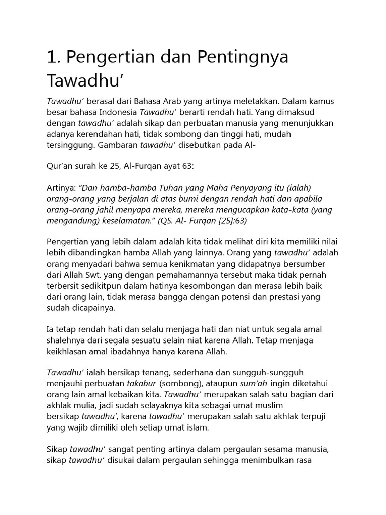 Pentingnya Sikap Tawadhu' dalam Islam | PDF