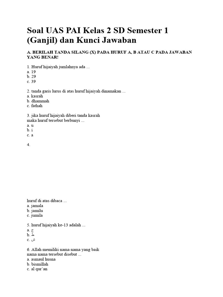 Soal UAS PAI Kelas 2 SD Semester 1 | PDF