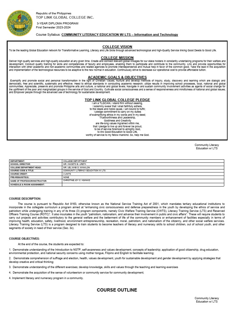 LTS Syllabus Second-Semester | PDF | Leadership | Literacy