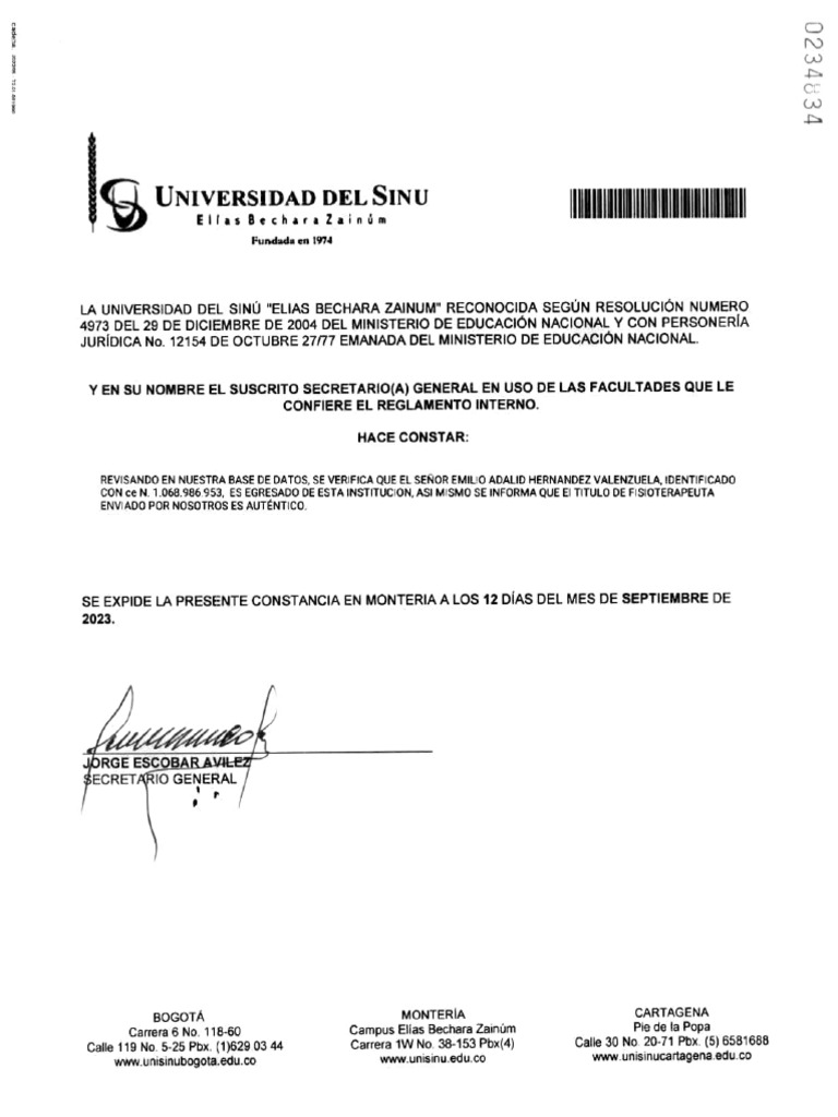 Constancia de Egreso Universidad Sinú | PDF