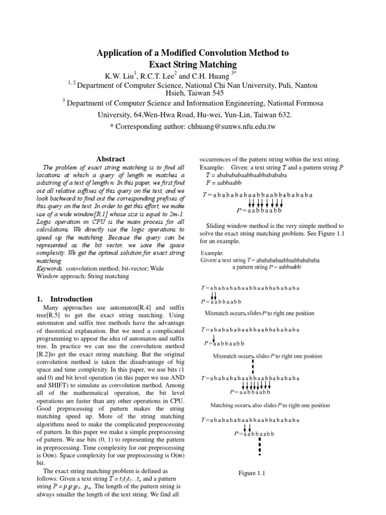Application of A Modified Convolution Method To Exact String Matching | PDF | String (Computer ...