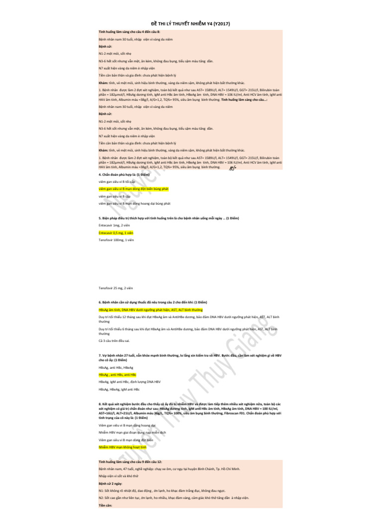 Đề Thi Lý Thuyết Nhiễm Y4 (Y2017) | PDF