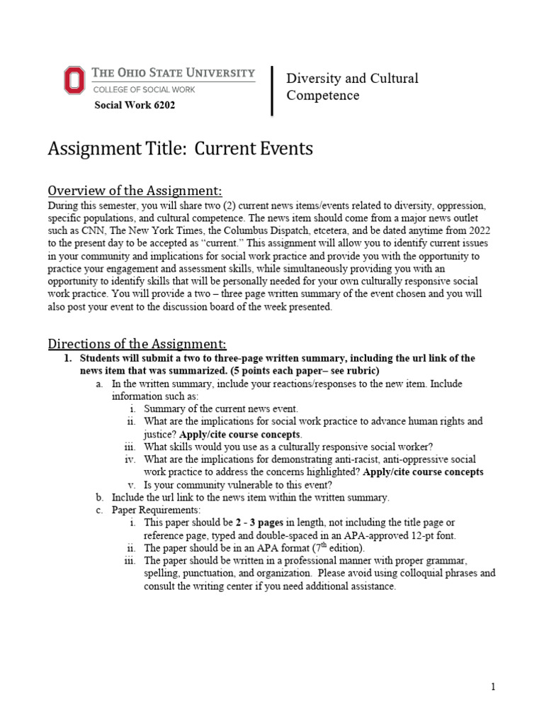 6202 Current Events Assignment Guidelines | PDF | Apa Style | Rubric ...